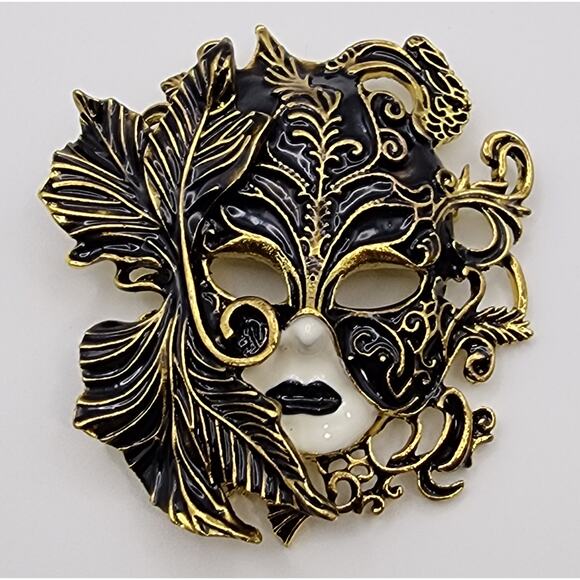 Boutique | Jewelry | Masquerade Brooch Elegant Enameled Mask Design ...